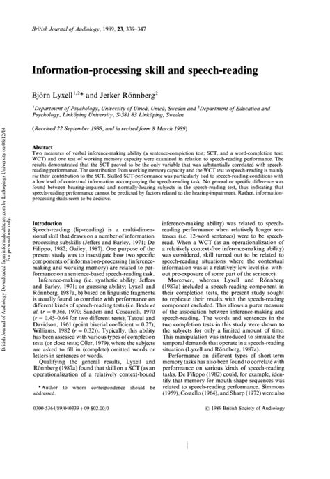 Pdf Information Processing Skill And Speech Reading