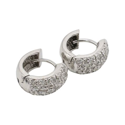 14 Karat White Gold Natural Pavé Diamond Huggie Hoop Earrings