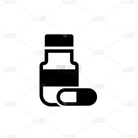药瓶药丸或维生素药学概念药品黑色图标向量股票插图