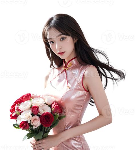 AI Generated Women Cheongsam Dress Chinese New Year PNG Transparent Background AI Generative