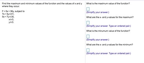 Solved Find The Maximum And Minimum Values Of The Function Chegg Com