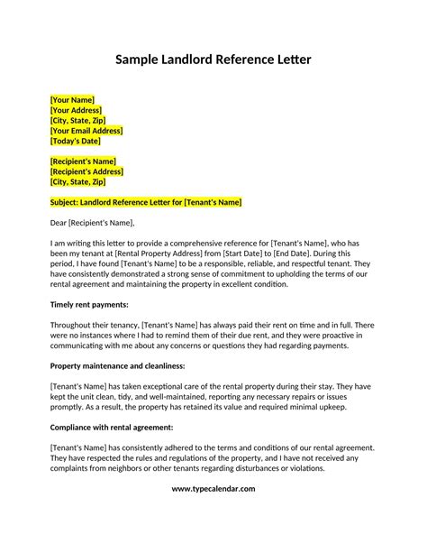 Free Printable Landlord Reference Letter Templates Word Pdf