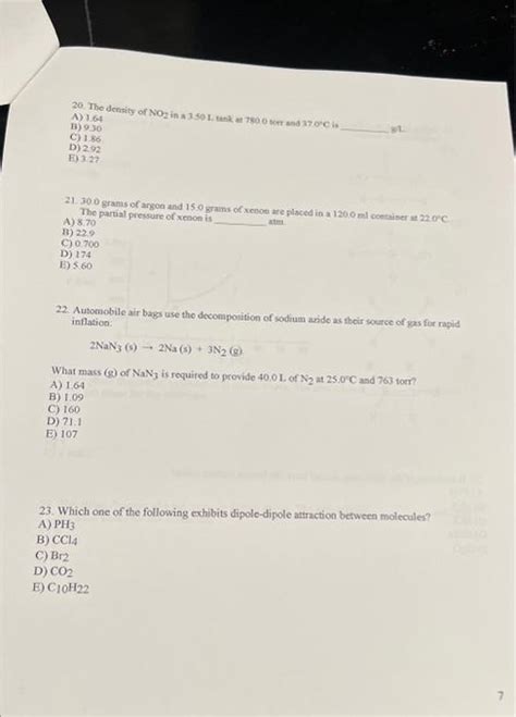 Solved 20 The Density Of No2 In A 3501 Thenk At 7800 Tert