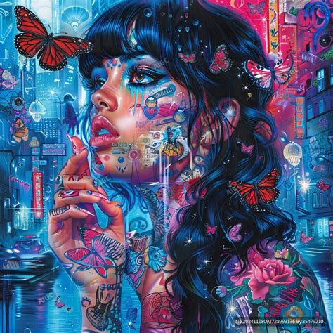 Ai创作图数字美女插画 网红潮流插画 插画数码印花 朋克风插画 欧美插画 少女海报插画 潮流插画美女人物插画 独特个性创新插画插图 数码印花创意梦幻浪漫 潮流原创插画 赛博朋克潮流人物 美女