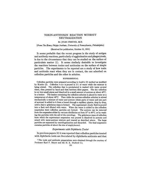 Pdf Toxin Antitoxin Reaction Without Neutralization