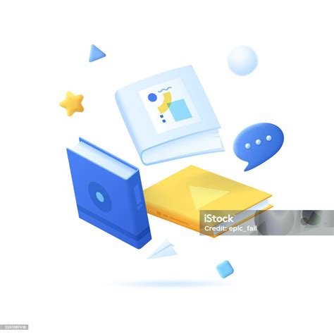 세 권의 책 교과서 또는 브로셔 도서관 학술 문학 텍스트 정보 출판 독서 대학 교육의 개념 배너에 대 한 3d 만화 스타일의 현대 벡터 일러스트 레이 션 3차원 형태에 대한