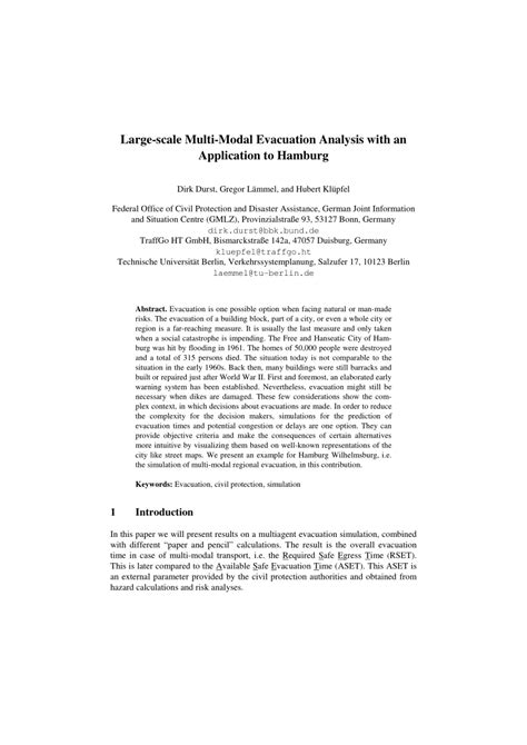 Pdf Large Scale Evacuation Simulation With Matsim Application To Hamburg