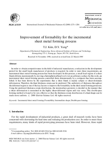 Pdf Improvement Of Formability For The Incremental Sheet Metal
