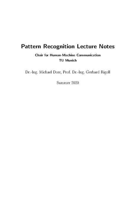 Complete Script Pr 2020 Pattern Recognition Lecture Notes Chair For