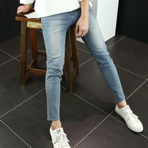 [추천 리뷰] 허벅스 남자 9부 디스트로이드진 크롭진 스판 진청 밴딩 테이퍼드핏 찢어진 청바지 찢청 컷팅진 데님 팬츠 바지 S~3xl 샵픽