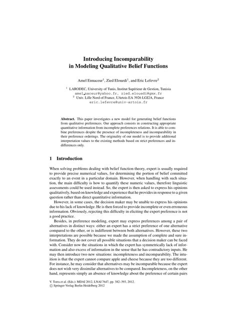 Pdf Introducing Incomparability In Modeling Qualitative Belief Functions