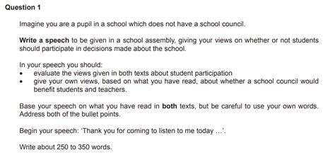 Question 1 Model Answer Speech CIE IGCSE English Language Revision Notes 2020