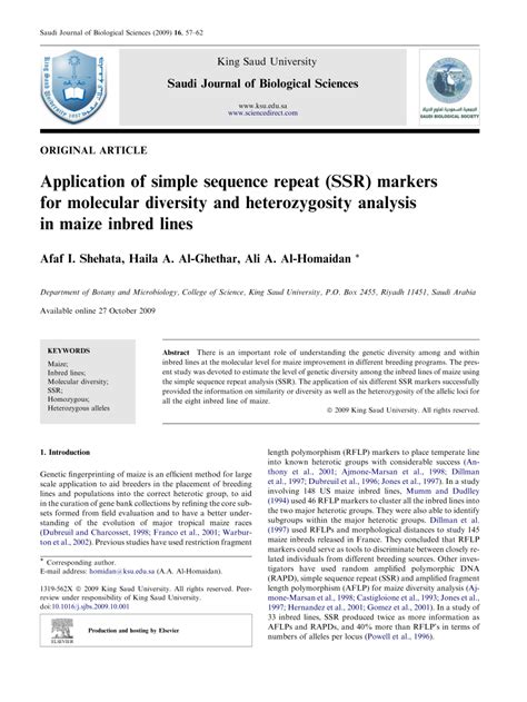 Pdf Application Of Simple Sequence Repeat Ssr Markers For Molecular