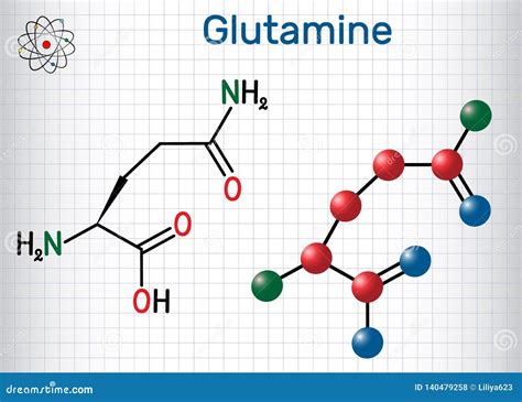 Glutamine Gln Q Amino Acid Molecule Structural Chemical Formula On The Dark Blue Background