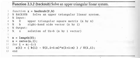 Solved Function 232 Backsub Solve An Upper Triangular