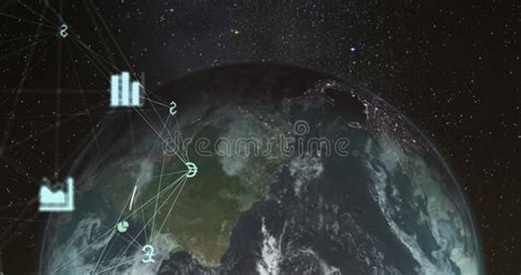 Earth From Space With Data Graphs And Network Connections Animation Overlay Stock Video Video