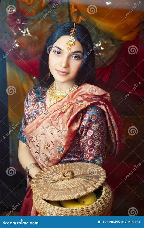 Beauty Sweet Real Indian Girl In Sari Smiling Cheerful Jewelry Shining