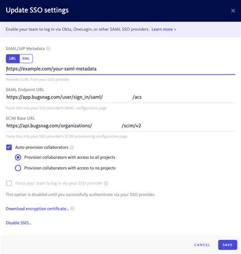 BugSnag Docs Product Single Sign On Other Provider