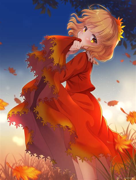 Safebooru 1girl Aki Shizuha Autumn Autumn Leaves Blonde Hair Blush