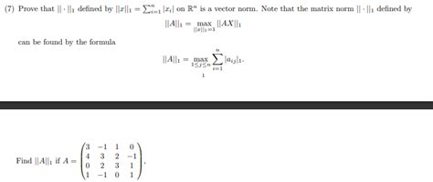solved prove that ∥⋅∥1 defined by ∥x∥1 ∑i 1n∣xi∣ on rn is a