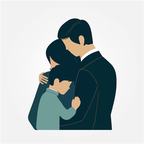 Padre Y Madre Abrazando A Su Hijo Ilustración Vectorial Vector Premium