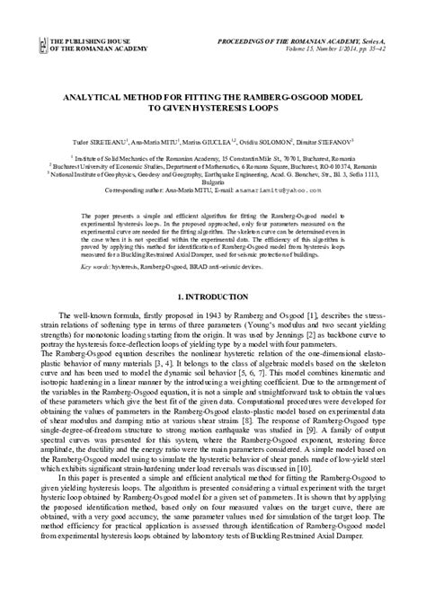 Pdf Analytical Method For Fitting The Ramberg Osgood Model To Given