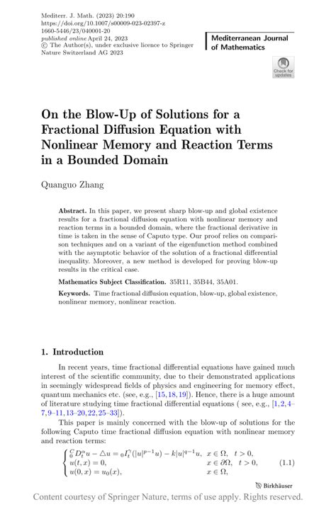 On The Blow Up Of Solutions For A Fractional Diffusion Equation With
