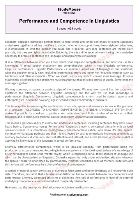 Performance And Competence In Linguistics Free Essay Example
