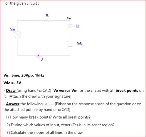 solved for the given circuit vin sine 20vpp 1khz vdc −3