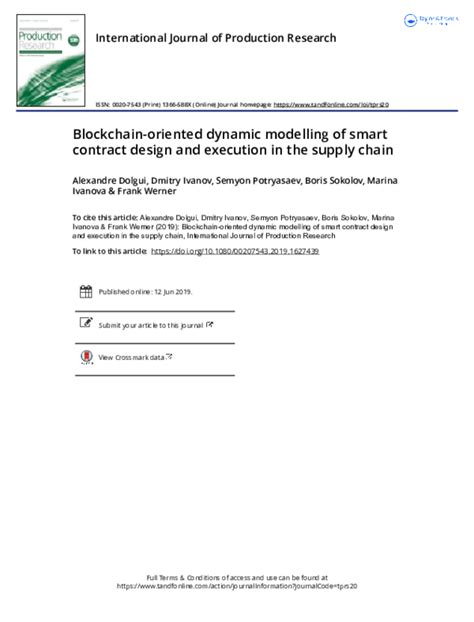 pdf blockchain oriented dynamic modelling of smart contract design and execution in the supply