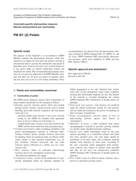 2017 Eppo Bulletin Pdf Potato Pest Organism