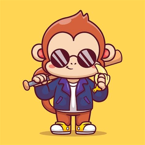 Stylish Simian Sidekick Cartoon Monkey In Trendy Attire Jiffy Designs