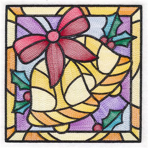 Stained Glass Christmas Bells Embroidery Library
