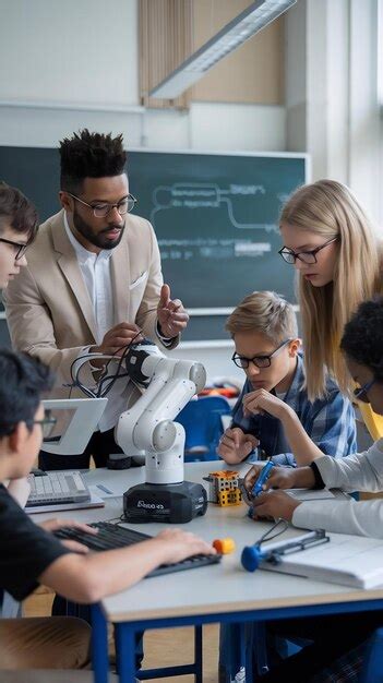 University Robotics Class Black Teacher Explaining Engineering To