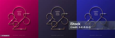 황금빛 2025 새해 로고를 설정하세요 호화스러운 휴일 인사말 카드 벡터 일러스트 레이 션 전단지 인사말 카드 초대장 달력 등을 위한 휴일 디자인 벡터 일러스트 레이 션