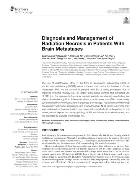 Pdf Diagnosis And Management Of Radiation Necrosis In Patients With Brain Metastases