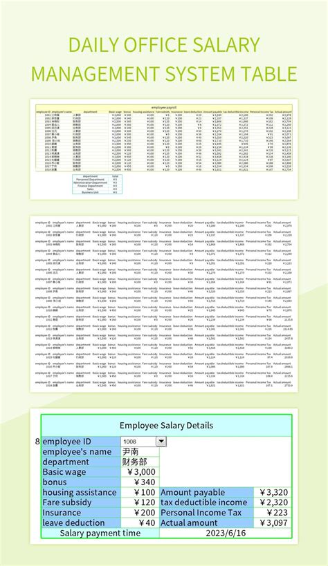 Daily Office Salary Management System Table Excel Template And Google Sheets File For Free