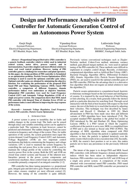 Pdf Design And Performance Analysis Of Pid Controller For Automatic Generation Control Of An