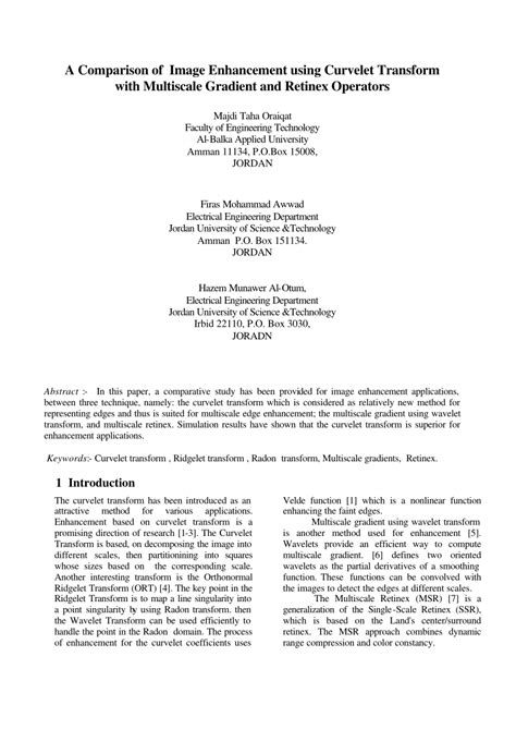 Pdf A Comparison Of Image Enhancement Using Curvelet Transform With