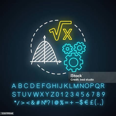 수학 기초 네온 빛 개념 아이콘 계산 기본 아이디어 숫자 숫자의 조합 산술 및 수치 시스템 알파벳으로 빛나는 기호입니다 벡터 절연 그림 0명에 대한 스톡 벡터 아트 및 기타