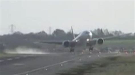 High Wind Forces Plane To Abort Landing Bbc News
