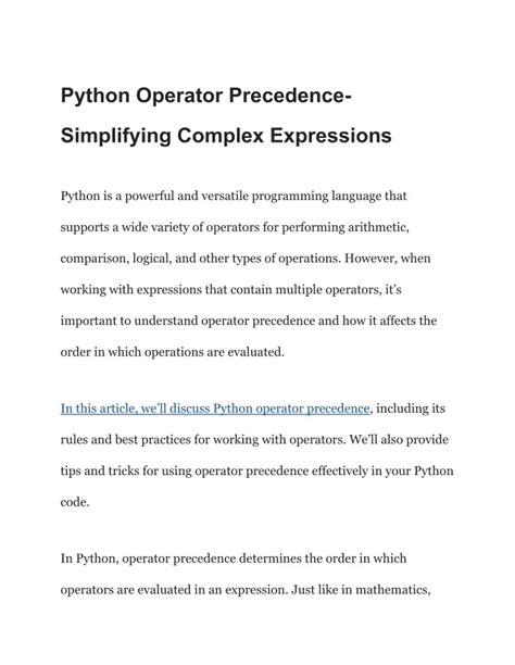 Ppt Python Operator Precedence Simplifying Complex Expressions Powerpoint Presentation Id