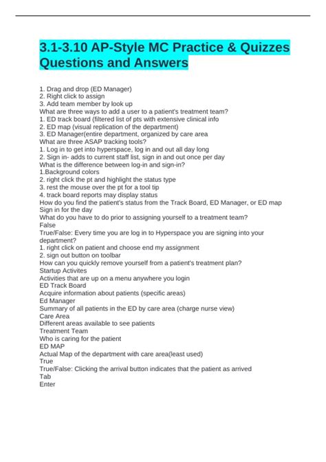 AP Style MC Practice Quizzes Questions And Answers PTS Stuvia US