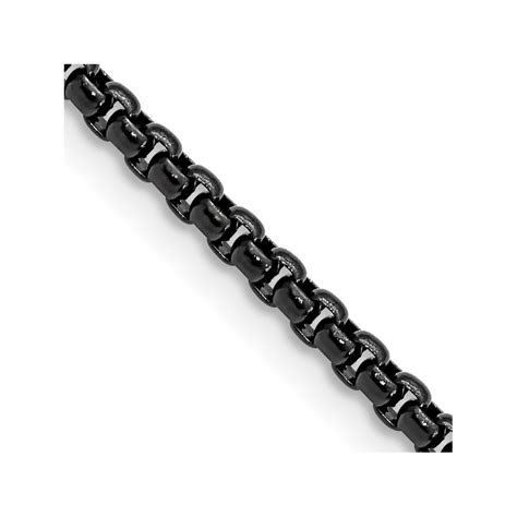 Stainless Steel Polished Black Ip Plated 20in Box Chain Diamonds