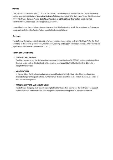 Software Development Contract Template