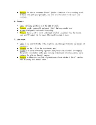 Analysis Of Vision And Mission Statements Of Companies DOCX