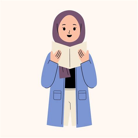 Muslim Woman Reading Book 18920164 Vector Art At Vecteezy