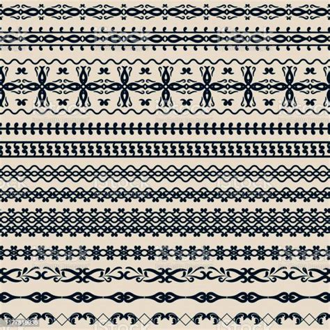 원활한 벡터 수평 레이스 테두리의 집합입니다 화려한 장식 고립 된 프레임과 라인 10 Eps 디자인 장식 광고 웹 커버 컬렉션입니다 빅토리아 스타일에 대한 스톡 벡터 아트