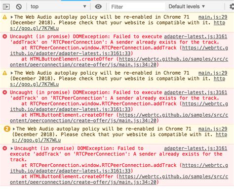 Failed To Execute Addtrack On Rtcpeerconnection · Issue 1134 · Webrtcsamples · Github