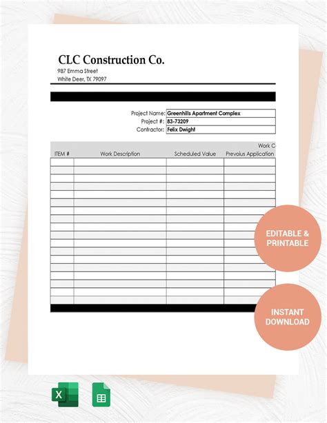 Electrical Schedule Of Values Template